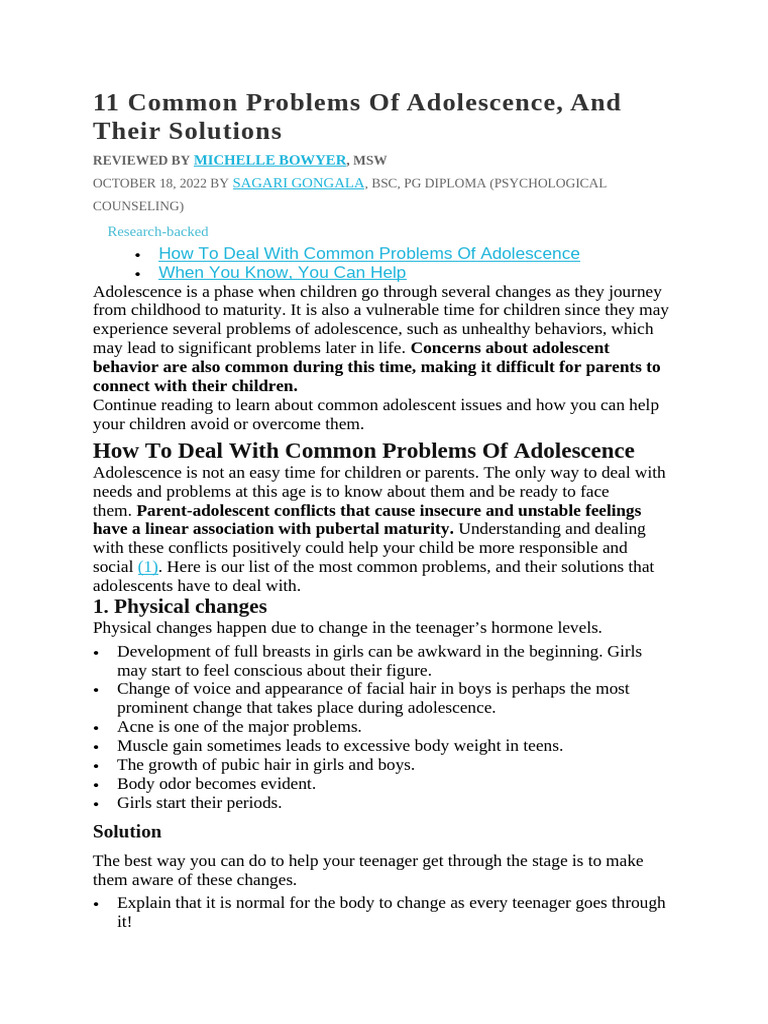 11 Common Problems of Adolescence | PDF | Adolescence | Mental Disorder