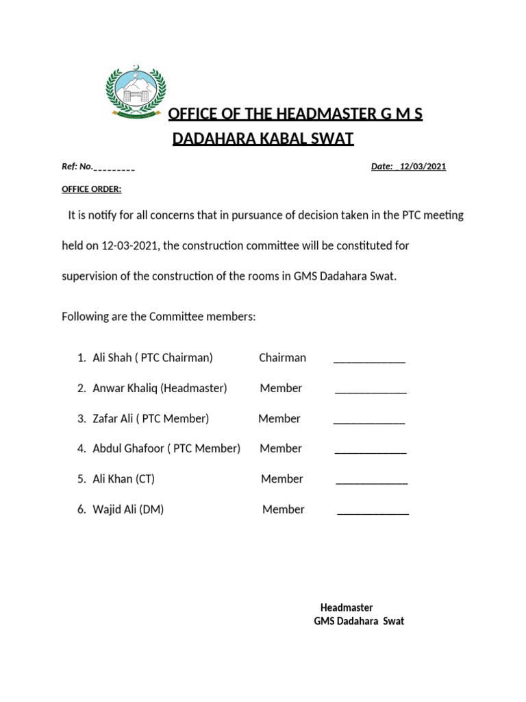 Commite For Constructing Two Rooms | PDF