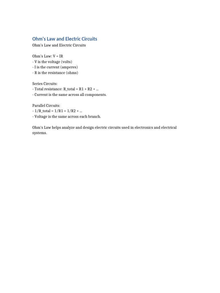 Ohm's Law and Electric Circuits | PDF