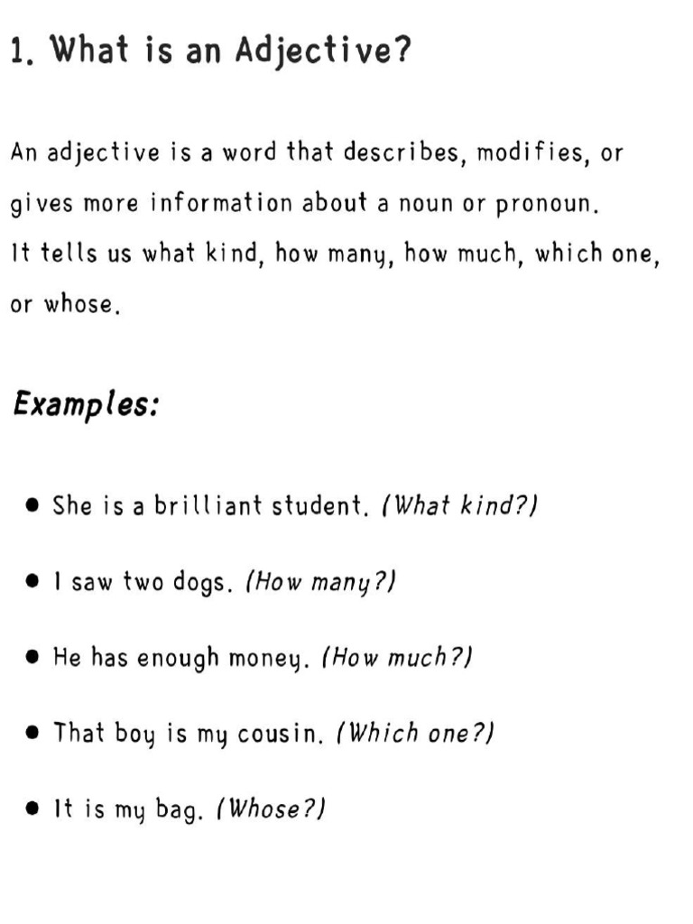 Understanding Adjectives and Their Types | PDF