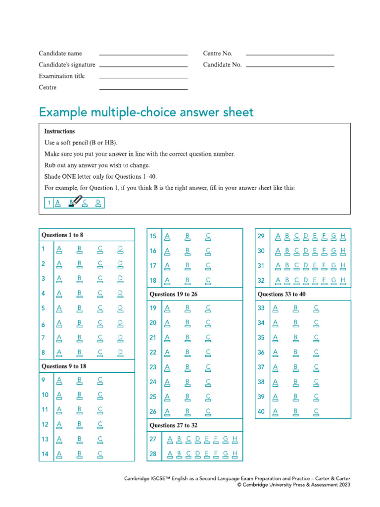 Mutiple Choice Answer Sheet | PDF