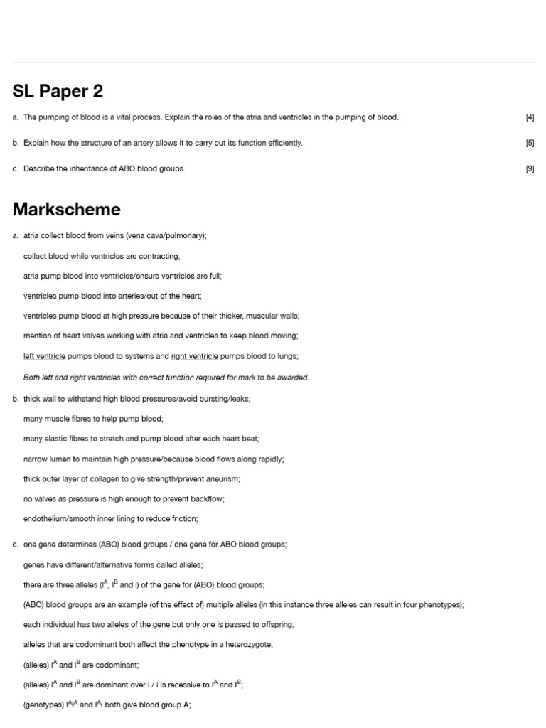 Markscheme SL Paper2 | PDF | Atrium (Heart) | Heart Valve