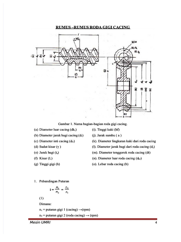 Rumus Roda Gigi Cacing dan Ulir | PDF