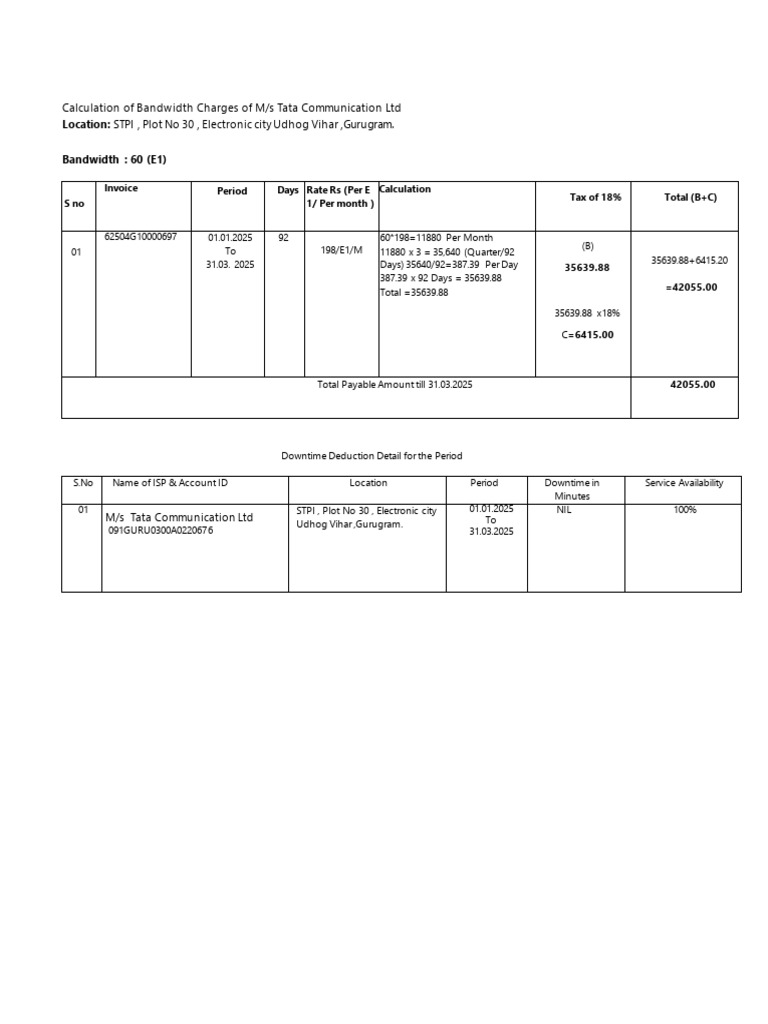Tata Calcualtion Sheet 01.01.2025 To 31.03.2025 | PDF