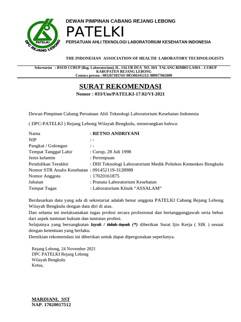 Rekomendasi Kerja Klinik Assalam | PDF