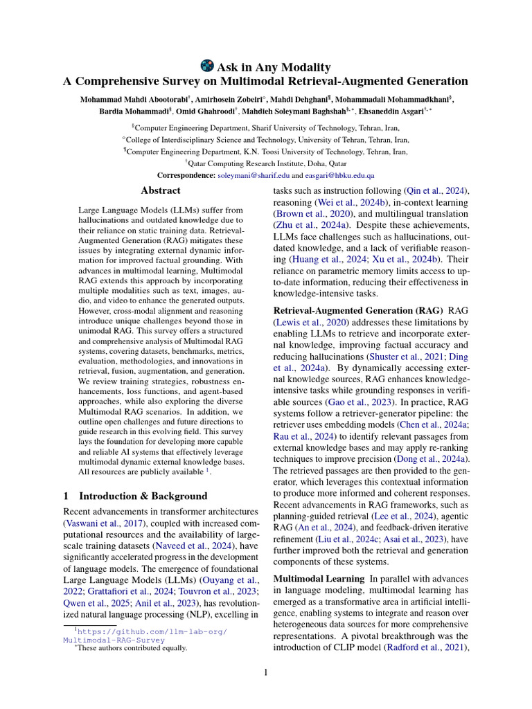Ask in Any Modality A Comprehensive Survey On Multimodal Retrieval - Augmented Generation | PDF ...