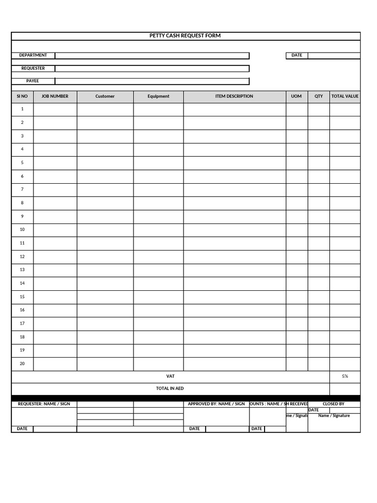 Petty Cash Request Form | PDF | Mechanical Engineering | Manufactured Goods