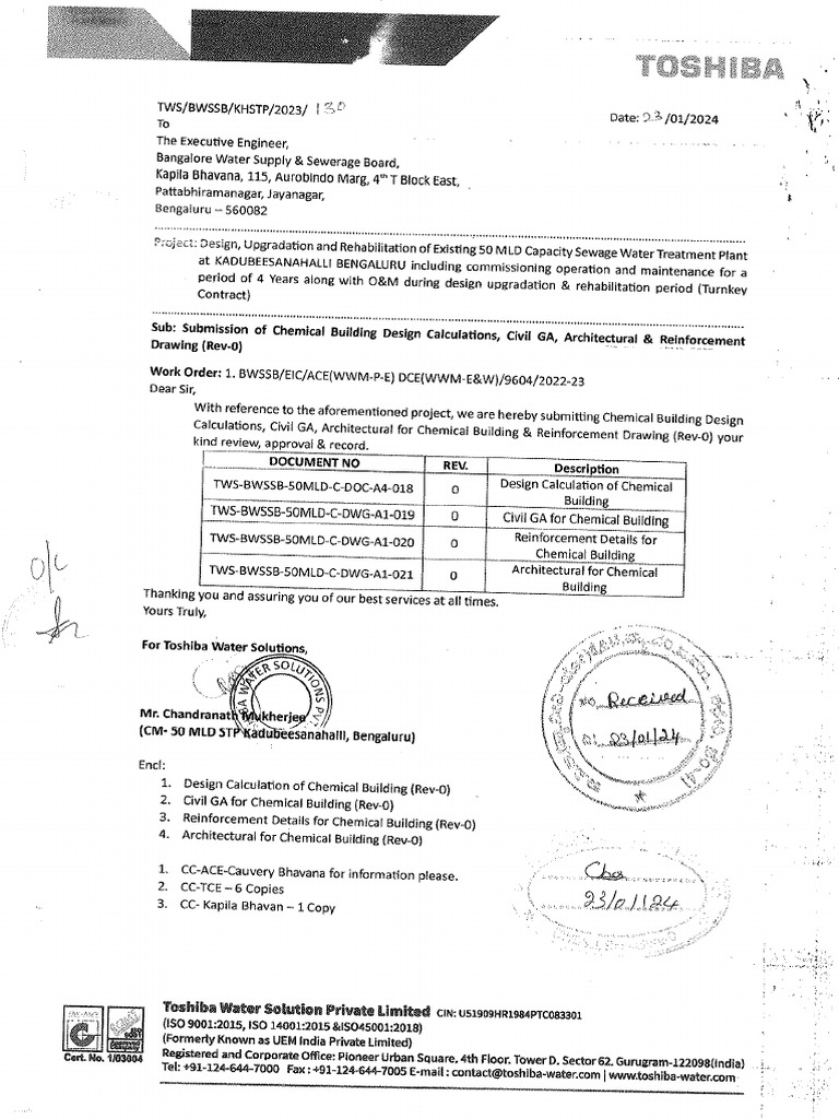 130 Outward 50MLD Submission of Chemical Building Design Calculation ...