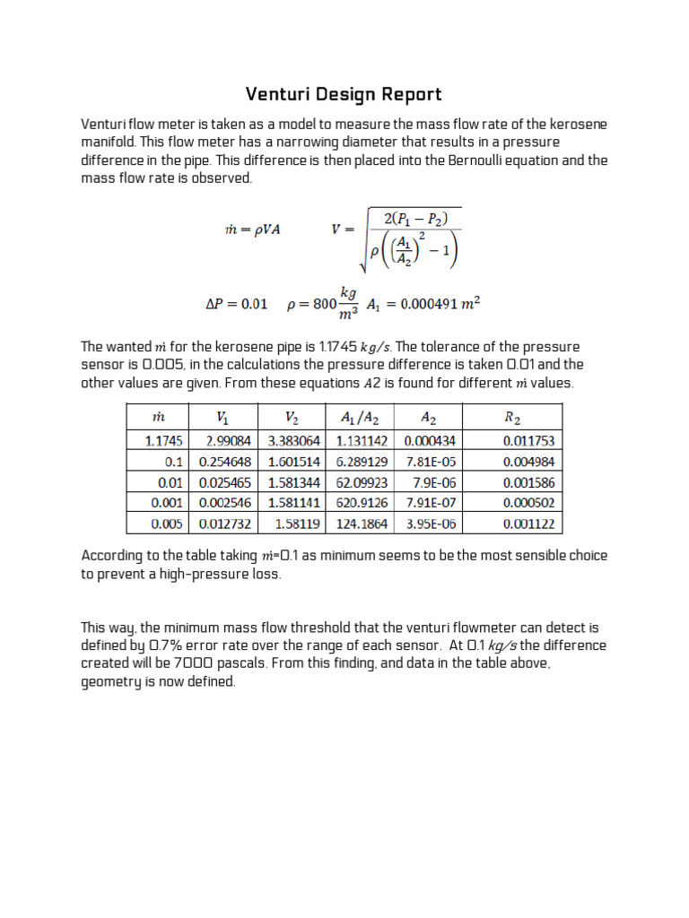 Venturi Flow Meter Design Analysis | PDF