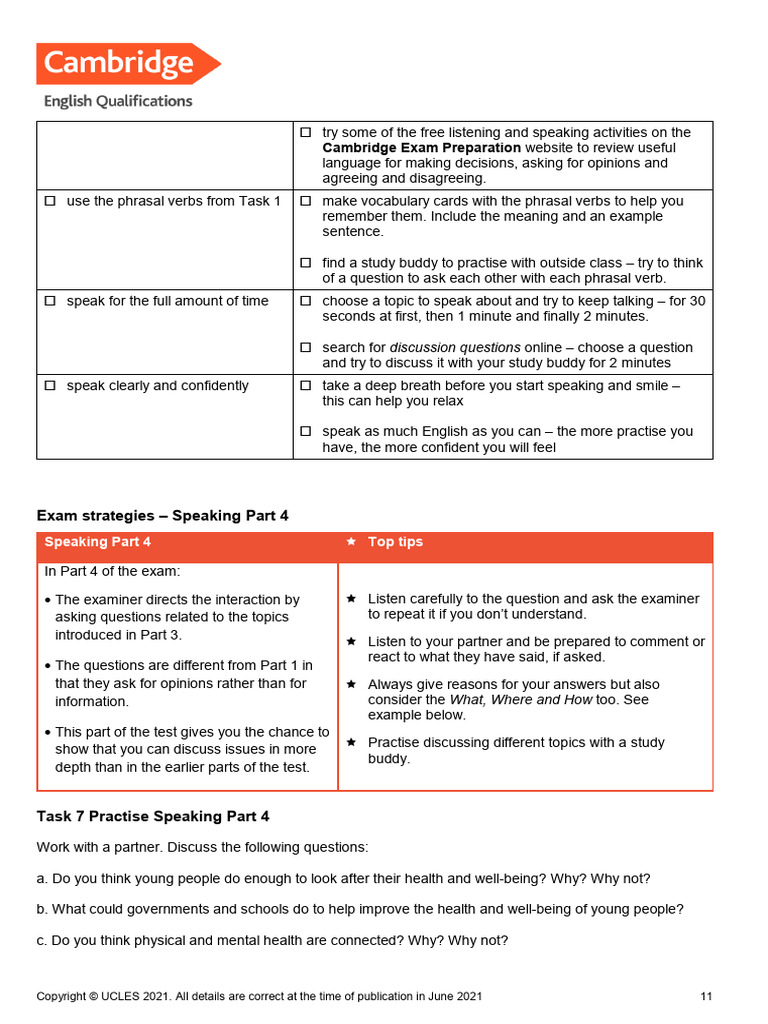 Lesson Plan b2 First For Schools Speaking Parts 3 and 4 11 | PDF ...