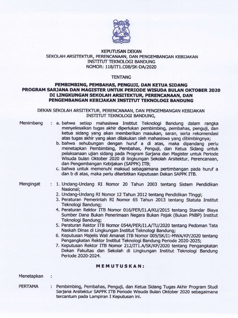 SAPPK 118 19 Okt 2020 SK Pembimbing Pembahas Penguji Dan Ketua Sidang Wisuda Oktober All | PDF