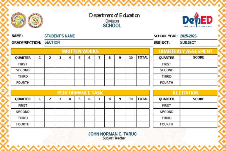Quarterly Assessment Record Design | PDF
