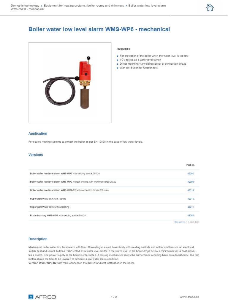 Boiler Water Low Level Alarm WMS WP6 Mechanical DB en | PDF | Boiler ...