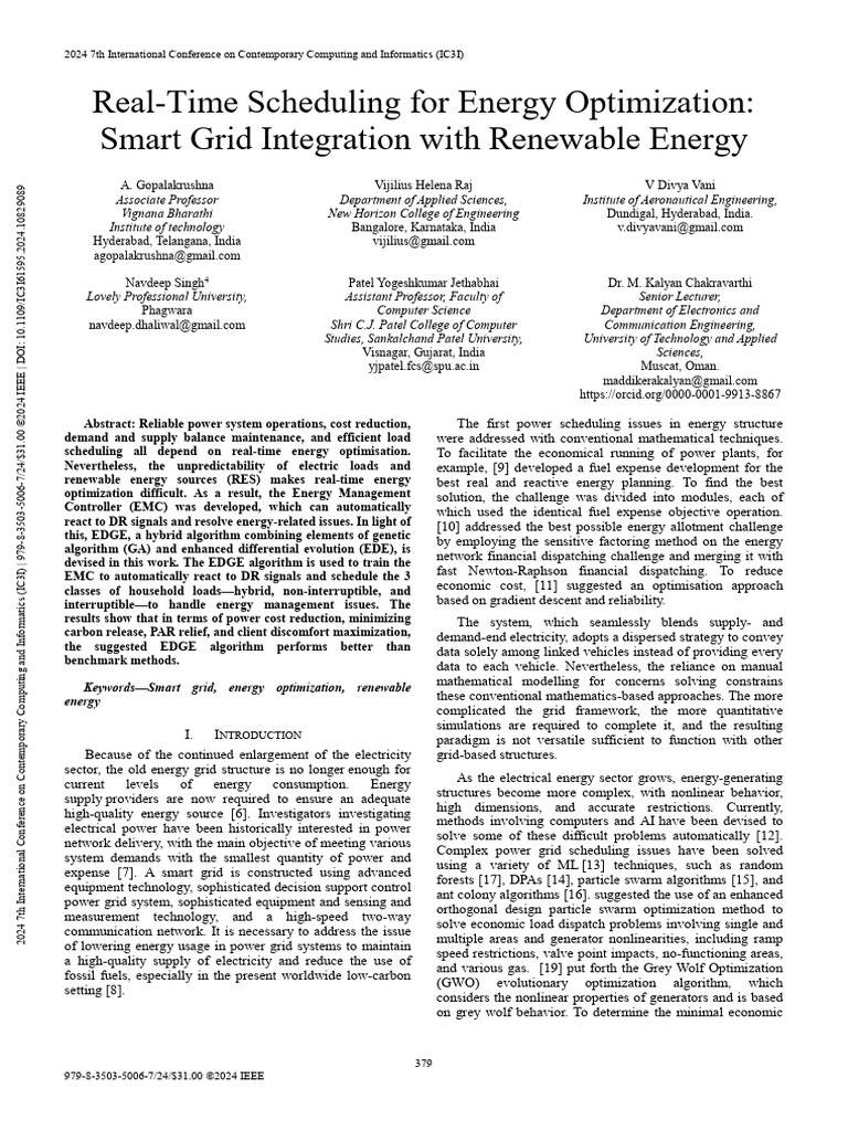 S67 Real-Time Scheduling For Energy Optimization Smart Grid Integration With Renewable Energy ...
