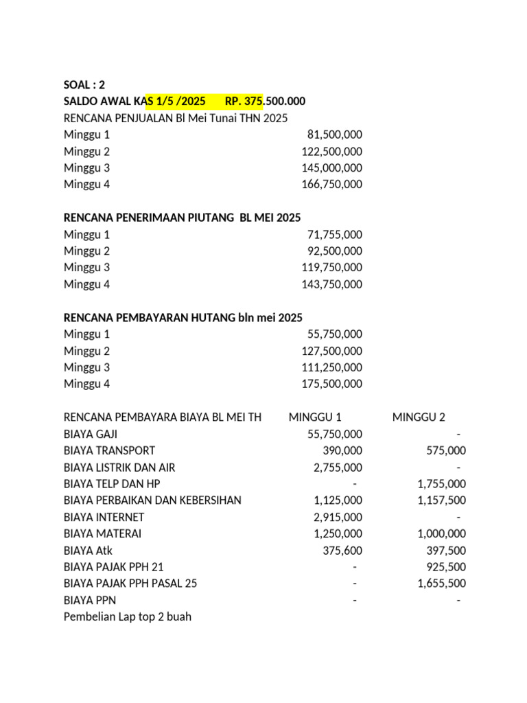 Contoh Dan Soal Projection Cash Flow | PDF