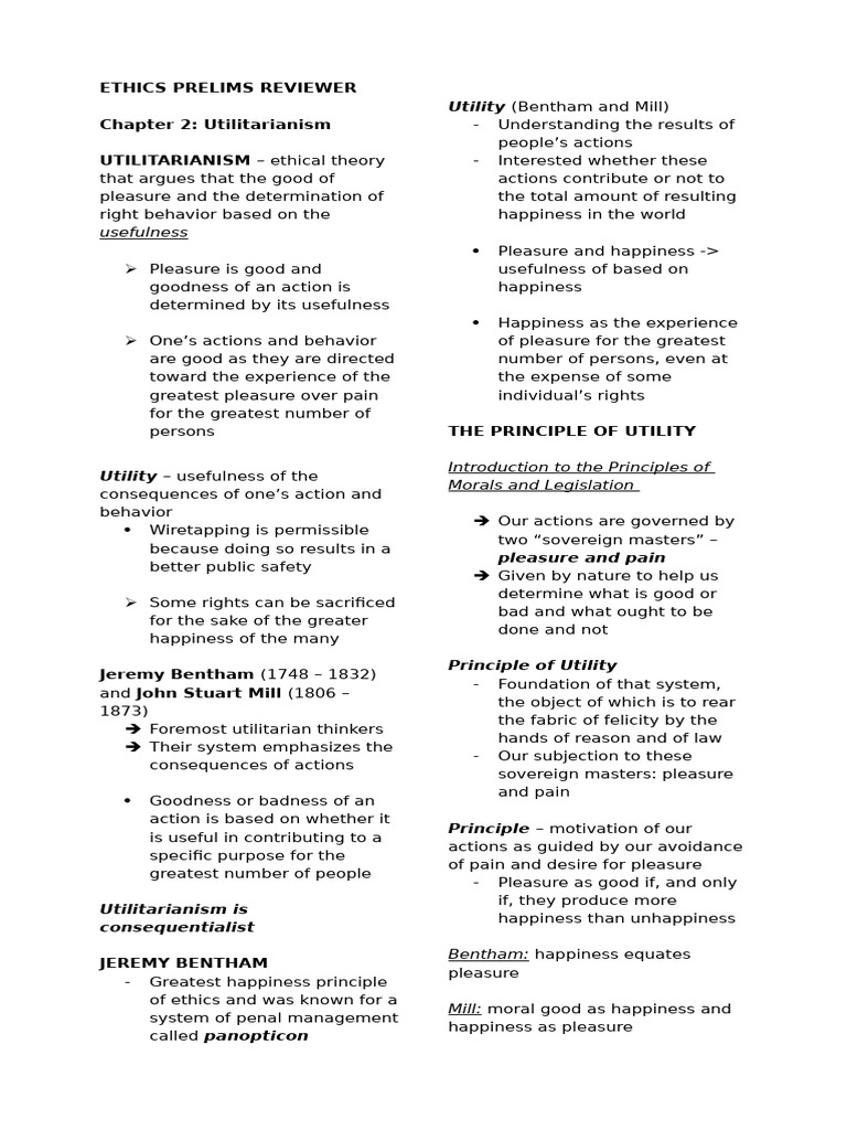 Ethics Chapter 2 Reviewer | PDF | Utilitarianism | Pleasure