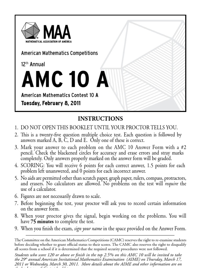 2011 Amc10-A | PDF | Teaching Mathematics | Science