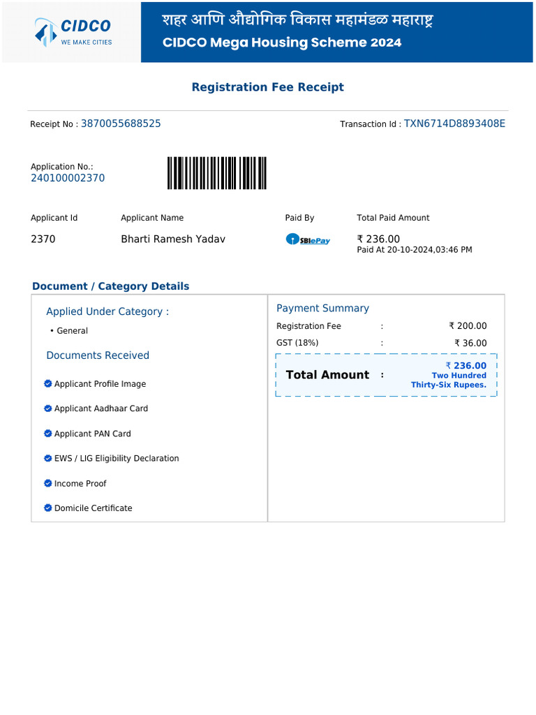 Application Fee-Receipt | PDF