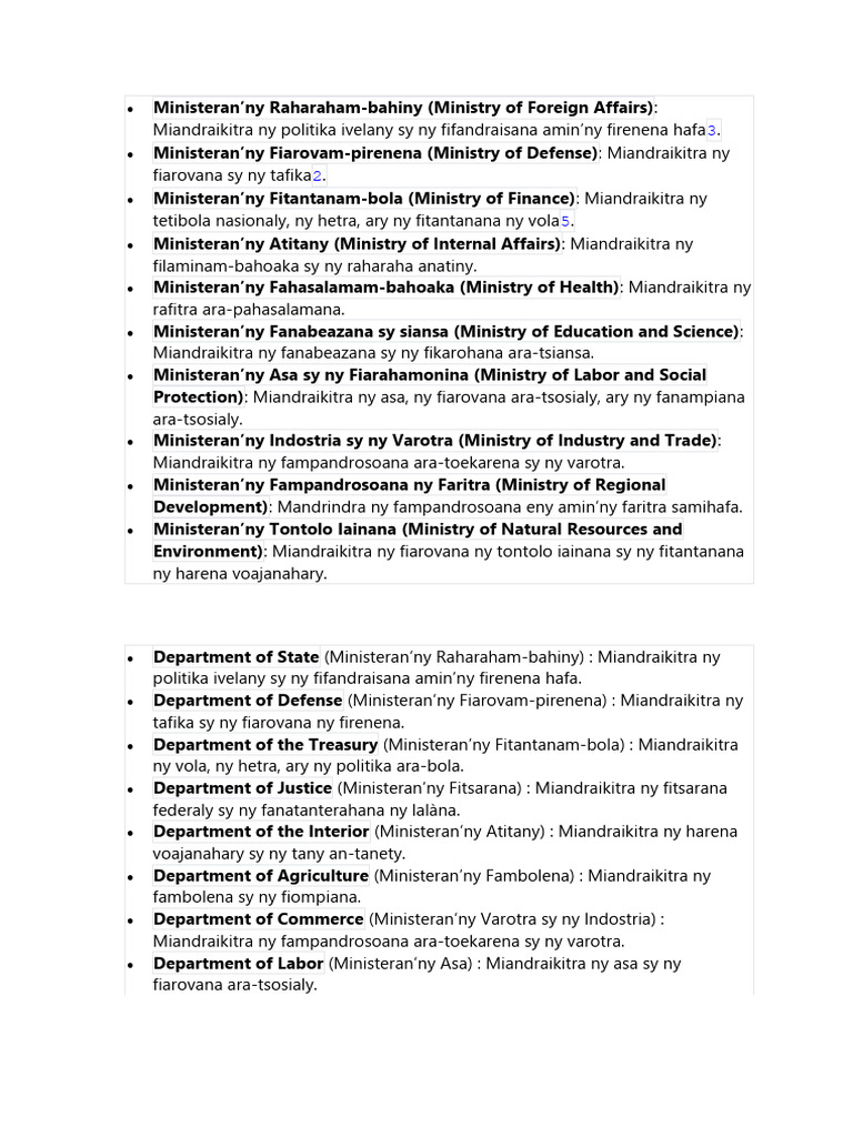 Overview of Government Ministries | PDF | United States Federal ...