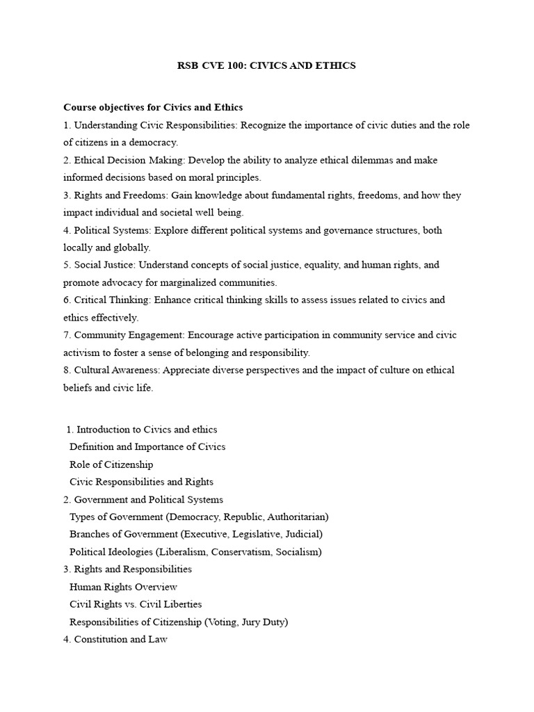 Civics and Ethics Lectures Materials | PDF | Morality | Justice
