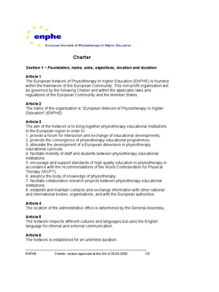 Charter: Section 1 Foundation, Name, Aims, Objectives, Location and ...