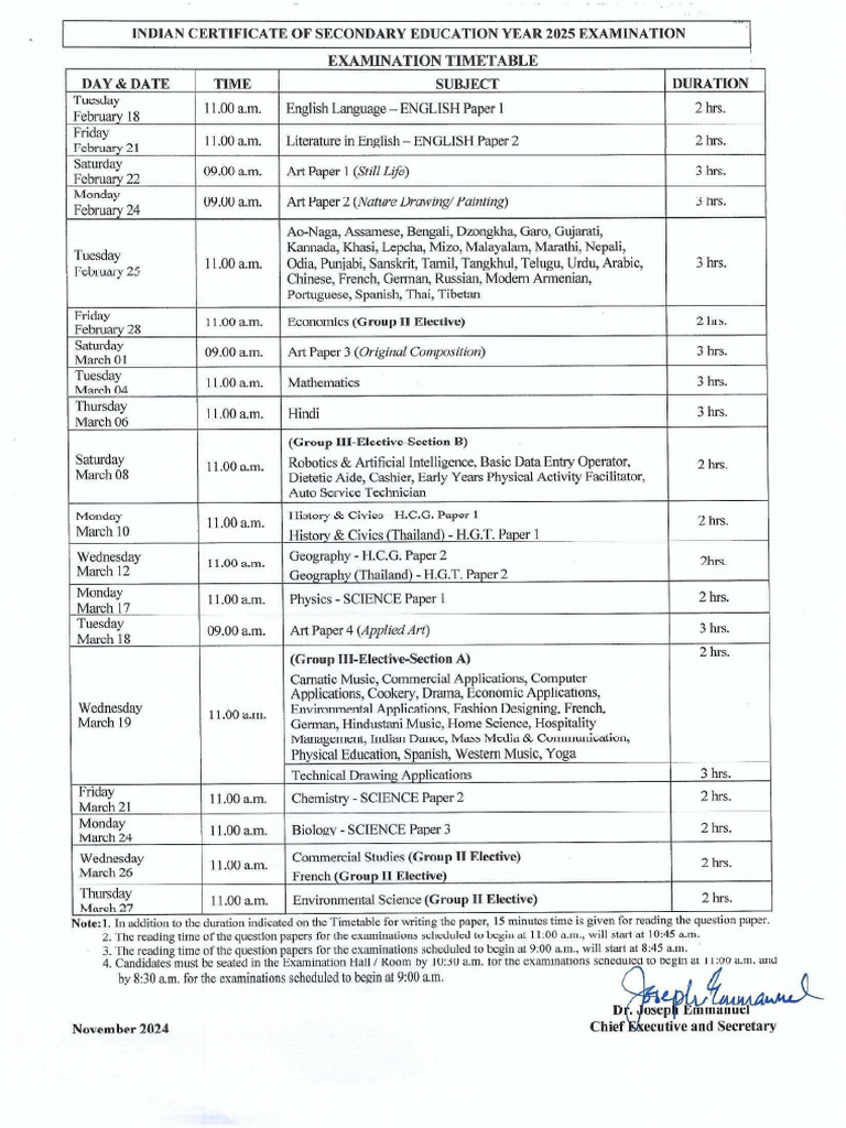 ICSE Timetable 2025 | PDF