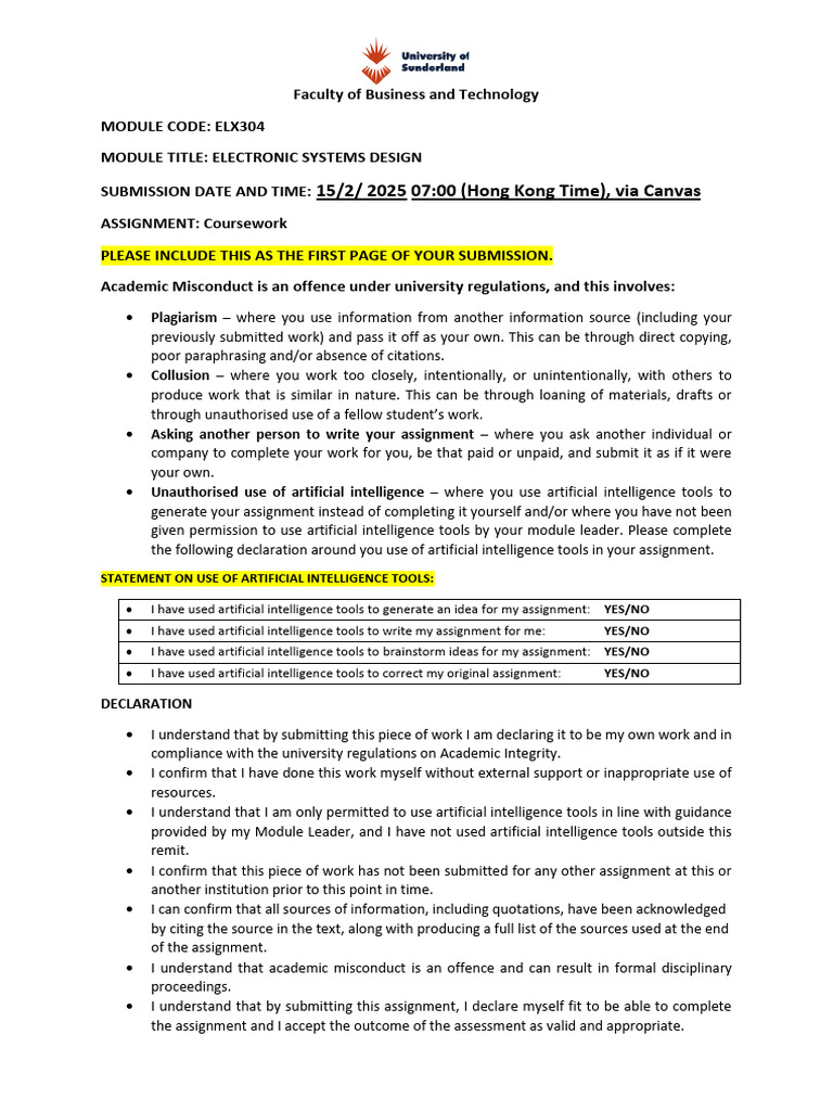 Ref-Def Elx304 CW Digital Design | PDF | Academic Dishonesty