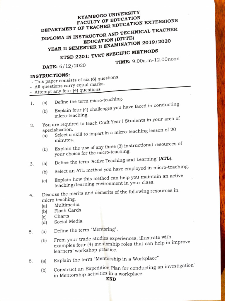 Tvet Specific Methods Questions | PDF | Mentorship | Learning