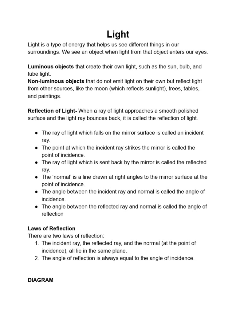 Class 8 Light Chapter | PDF | Eye | Mirror