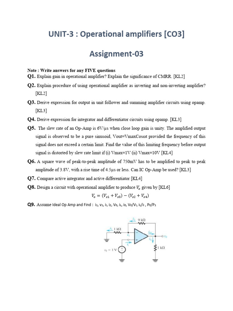 Tutorial Assignments 03 OPAMP | PDF