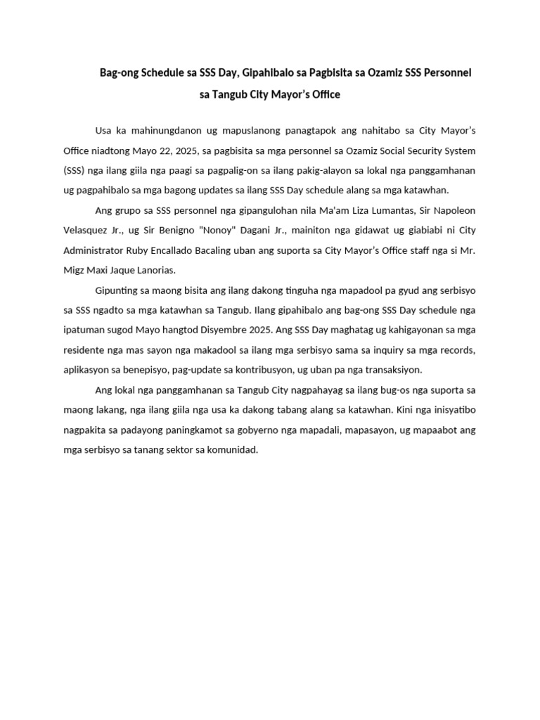 SSS Day Schedule and Visit | PDF