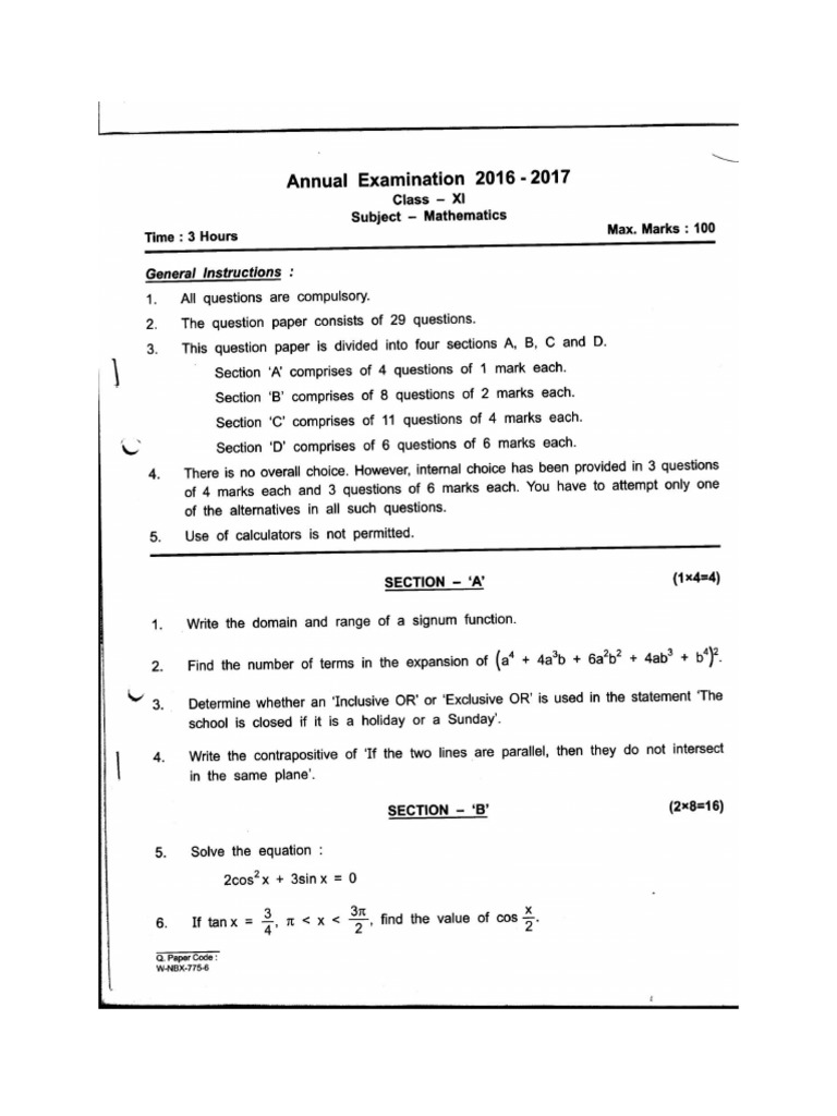 Mathematics XI 2016-17 | PDF