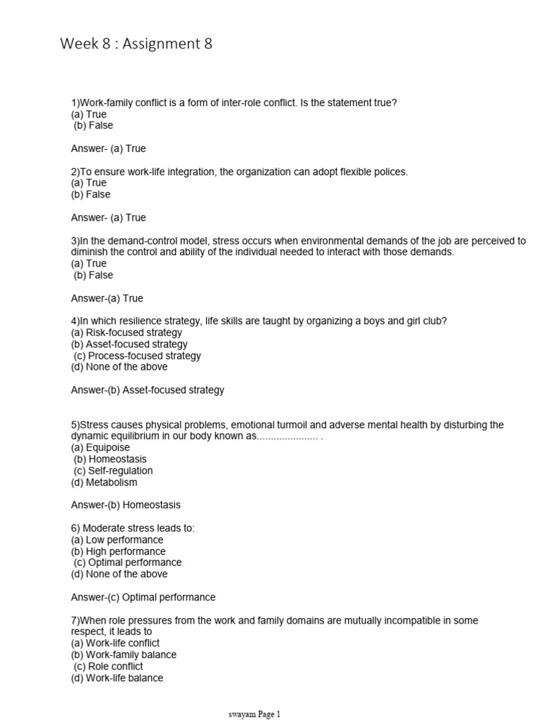 Swayam Assignment 8 | PDF | Time Management | Professional Skills