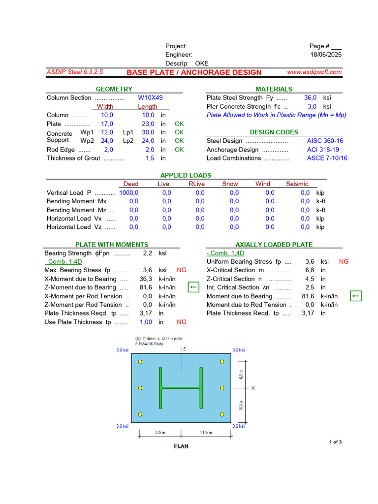 Base Plate / Anchorage Design: Geometry Materials | PDF | Bending ...