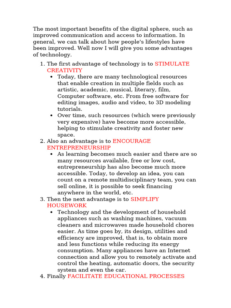 Advantages of Technology | PDF