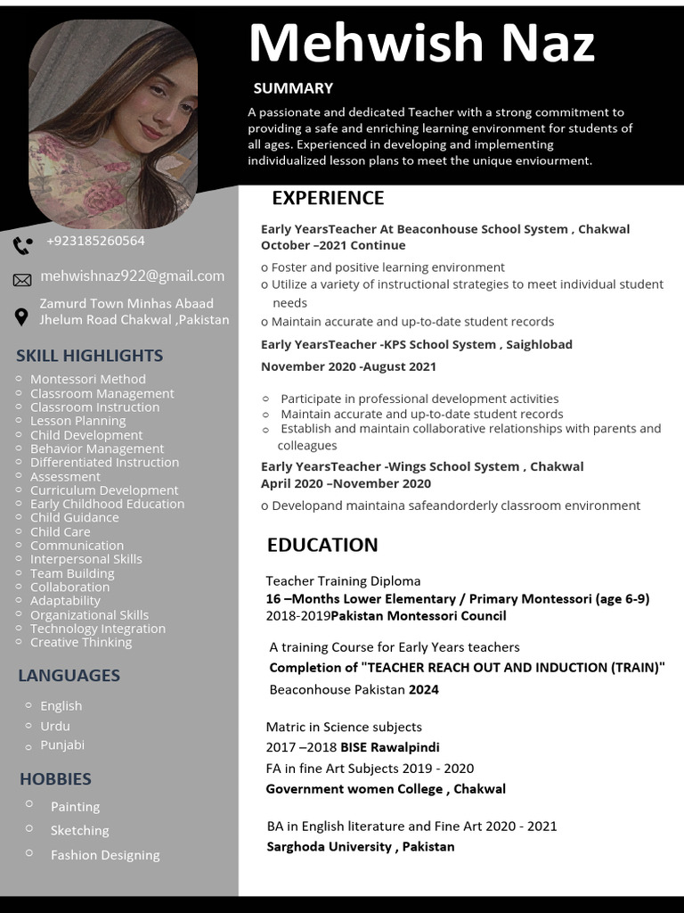 Mehwish CV M (1) (1) .PDF - 20250421 - 085027 - 0000 | PDF | Teachers | Intelligence