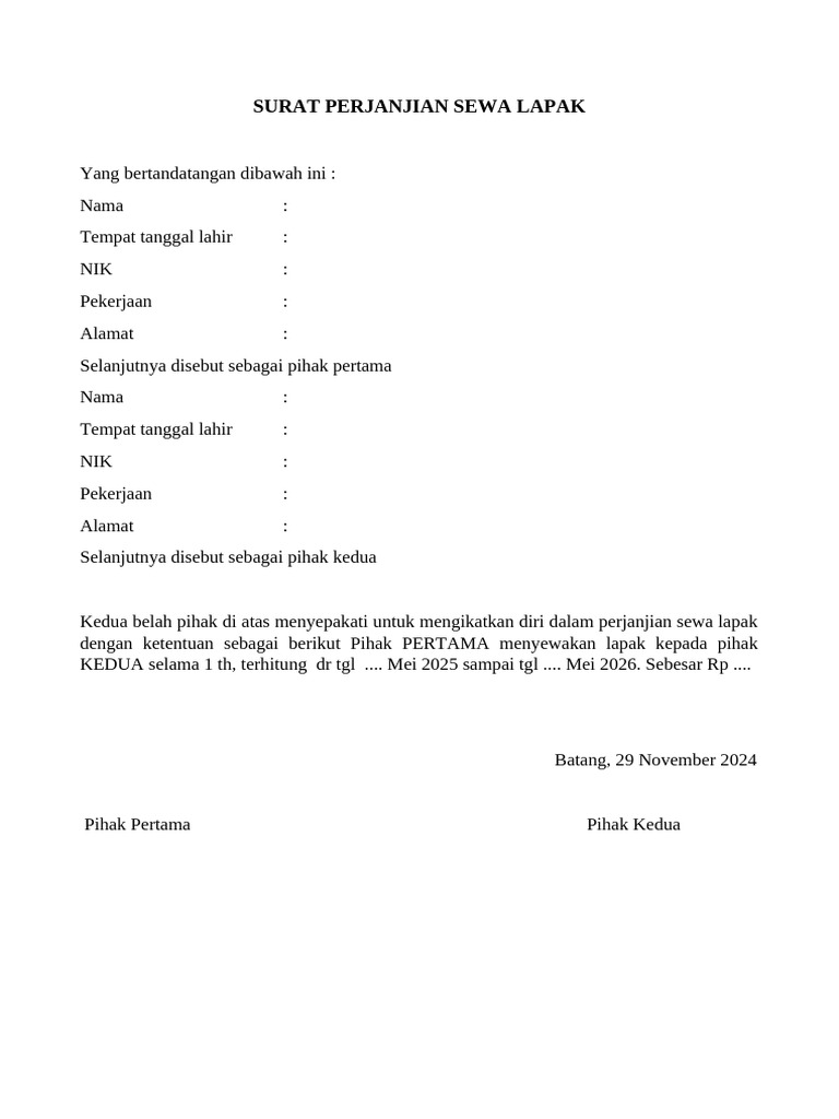 Surat Perjanjian Sewa Lapak | PDF