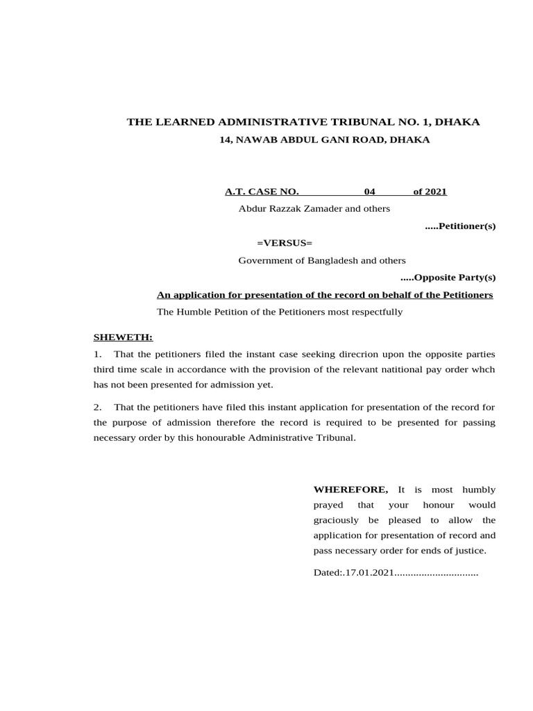 Application for Record Presentation in A.T. Case | PDF