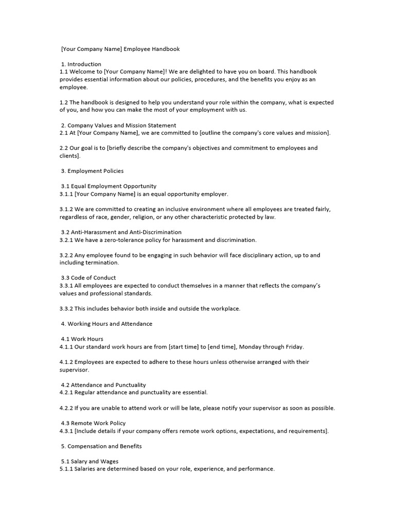 Employee Handbook Overview and Policies | PDF | Employee Benefits ...
