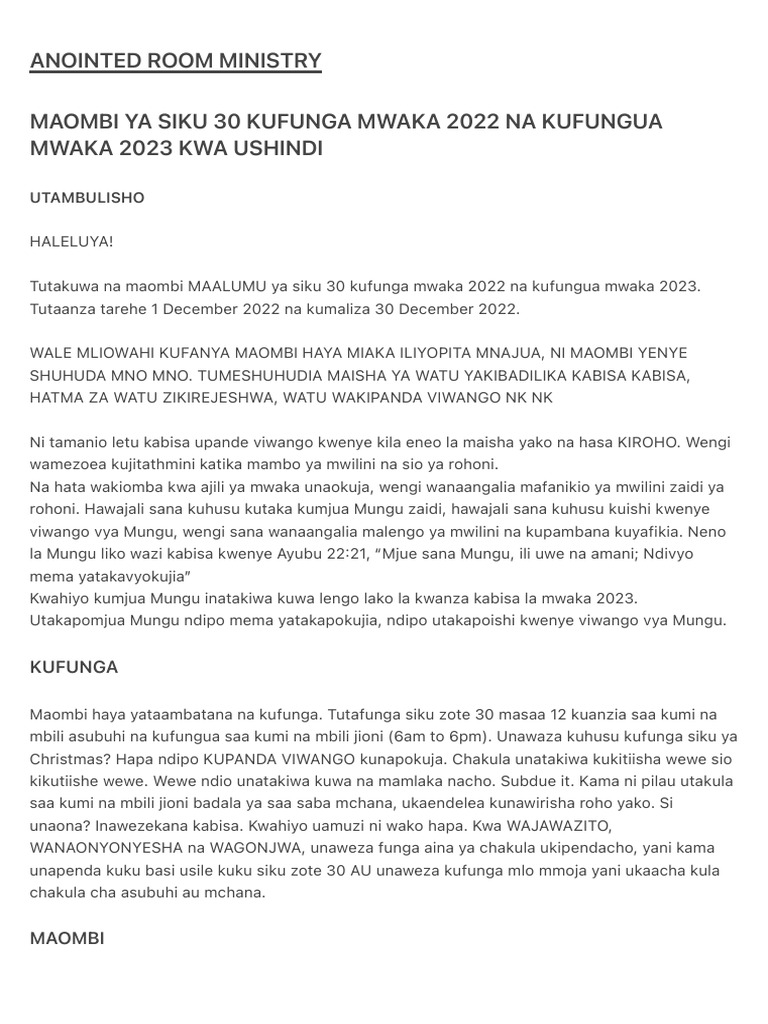 Arm Maombi Ya Kufungua Mwaka 2023 | PDF