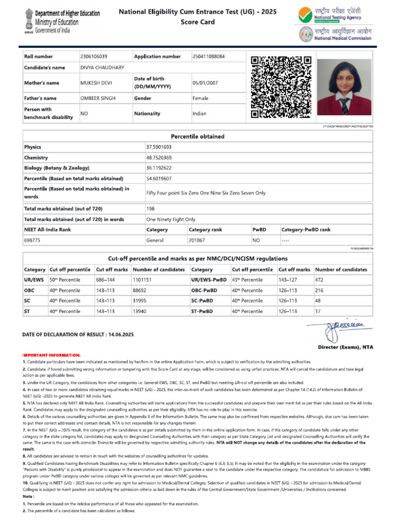 Neet Result | PDF