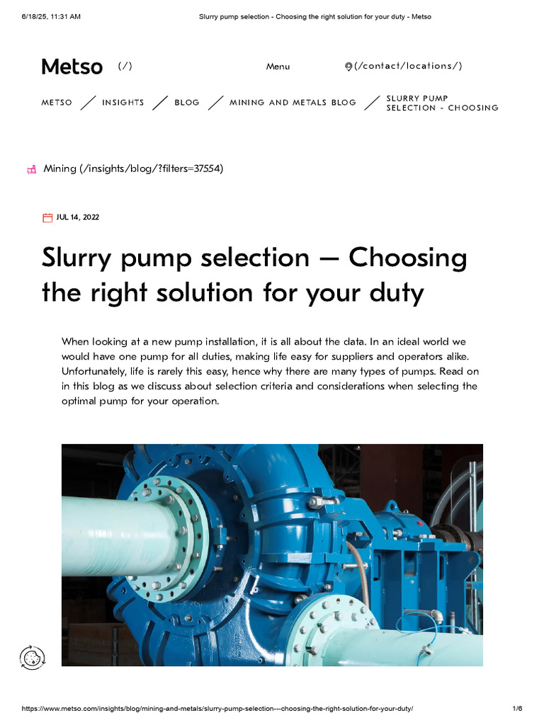 Slurry Pump Selection - Choosing The Right Solution For Your Duty ...