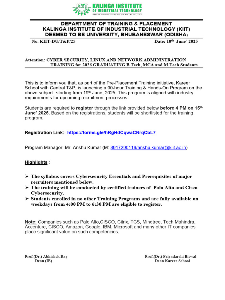 Cyber Security Notice For 2026 Batch | PDF