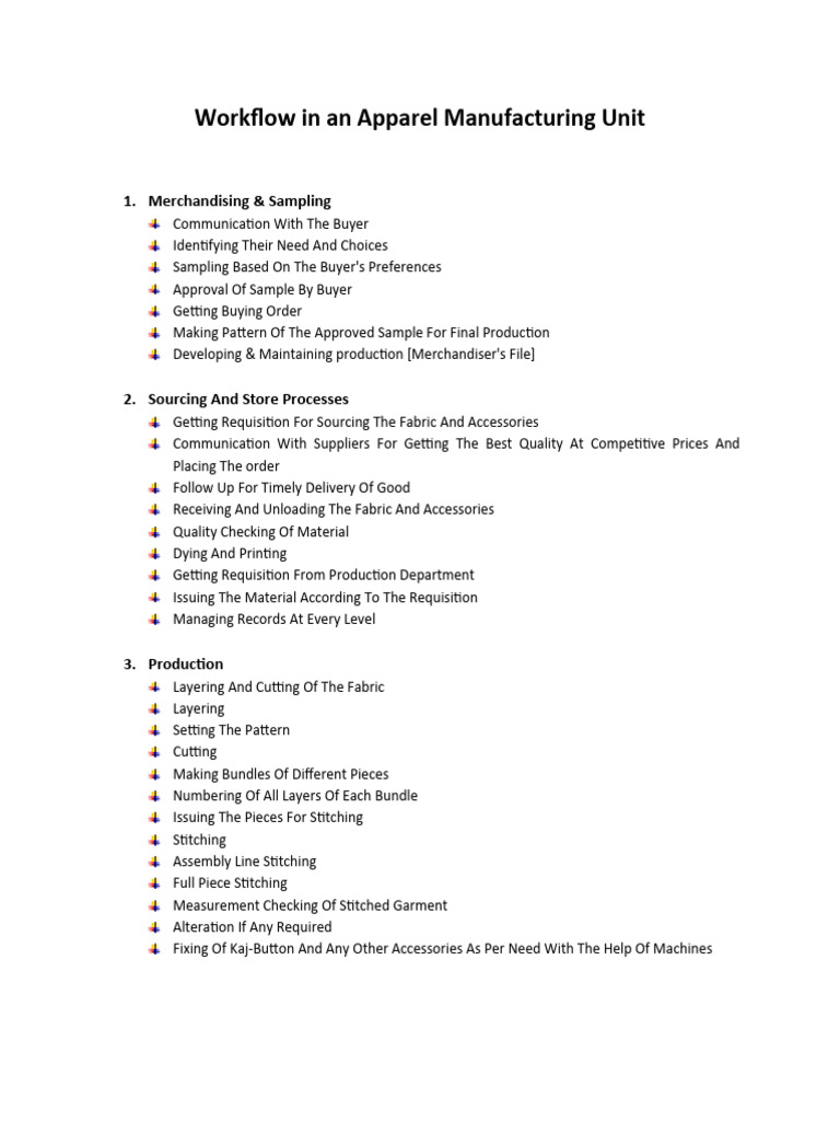 Workflow in An Apparel Manufacturing Unit | PDF