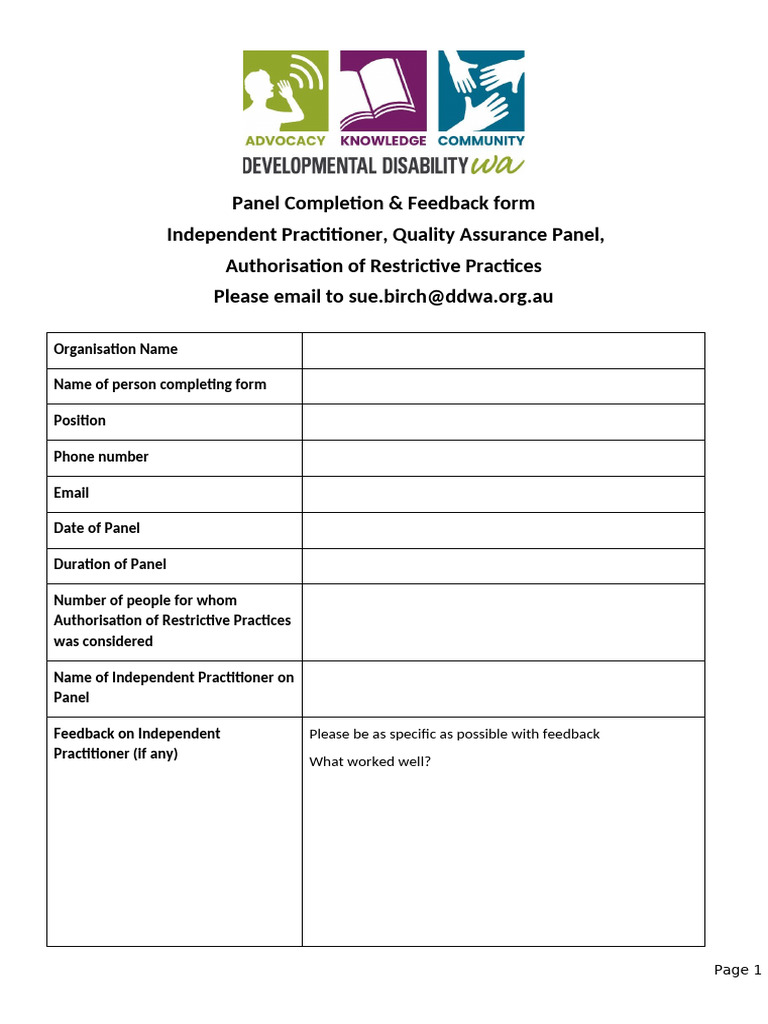 Provider Panel Completion and Feedback Form | PDF