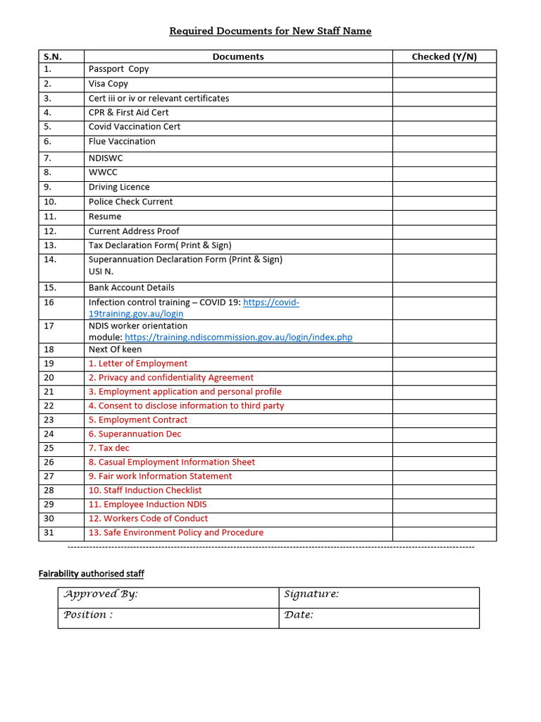 Essential Documents for New Staff | PDF
