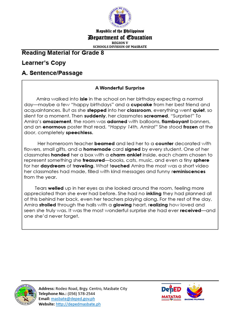 Grade 8 English Reading Materials | PDF