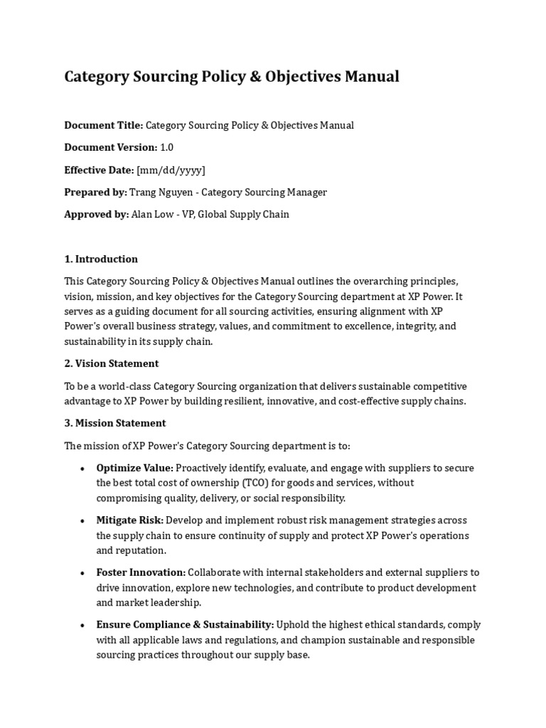 DRAFT - Category Sourcing Policy and Manual - Rev.0 | PDF | Supply ...