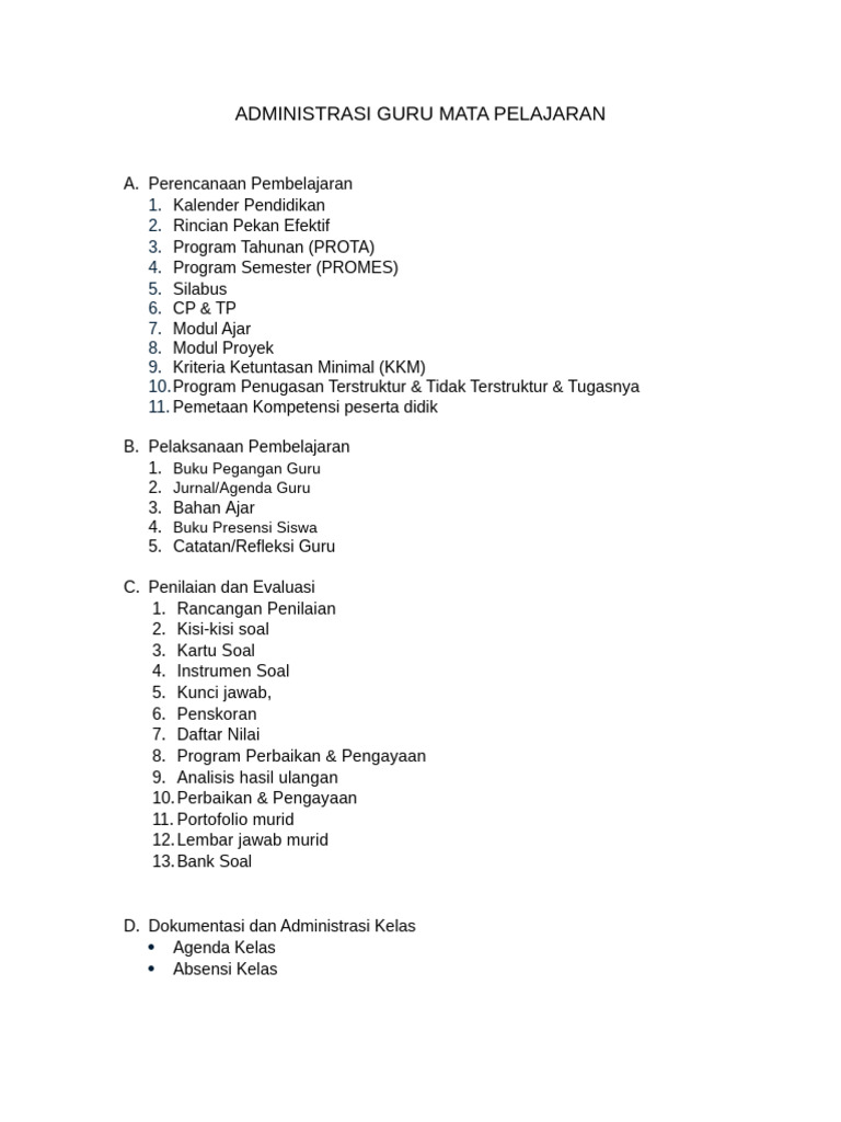 Administrasi Guru Mata Pelajaran | PDF