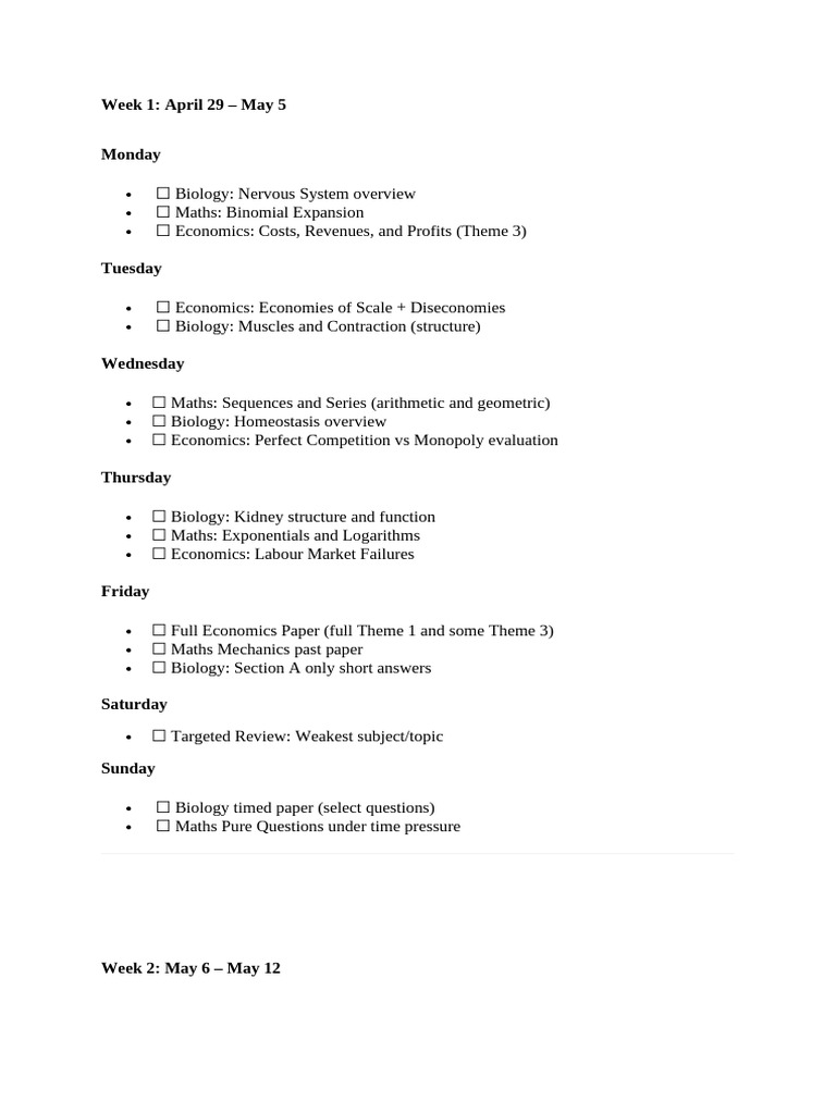 Updated Revision Timetable | PDF | Economics | Mathematics